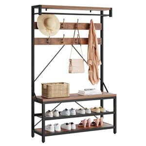 Amyove Large Coat Rack Shoe Bench, 4-in-1 Hall Tree Shoe Rack for Entryway, 3-Tier Storage Shelf and Hooks Removable, Industrial Accent Furniture with Heavy Duty Steel Frame 39.9"x15.7"x72"