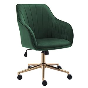 duhome velvet desk chair with wheels, gold desk chair adjustable swivel home office chair for office living room bedroom, dark green