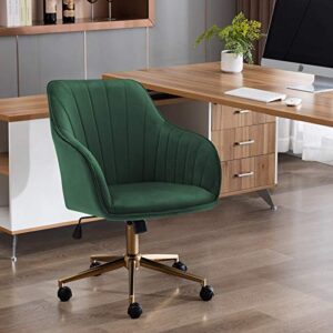 Duhome Velvet Desk Chair with Wheels, Gold Desk Chair Adjustable Swivel Home Office Chair for Office Living Room Bedroom, Dark Green