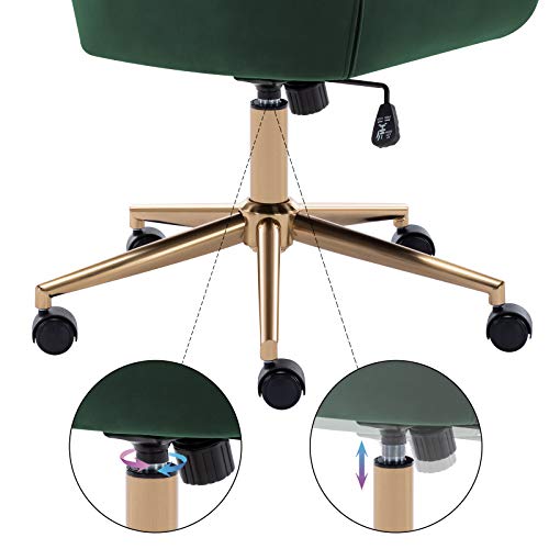 Duhome Velvet Desk Chair with Wheels, Gold Desk Chair Adjustable Swivel Home Office Chair for Office Living Room Bedroom, Dark Green