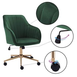 Duhome Velvet Desk Chair with Wheels, Gold Desk Chair Adjustable Swivel Home Office Chair for Office Living Room Bedroom, Dark Green