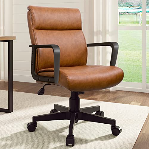 Arts wish Desk Chair Brown Leather Office Chair Home Office Desk Chair with Wheels, Executive Office Chair Ergonomic Desk Chair, Brown