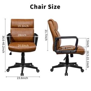 Arts wish Desk Chair Brown Leather Office Chair Home Office Desk Chair with Wheels, Executive Office Chair Ergonomic Desk Chair, Brown