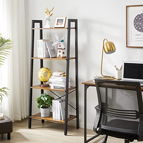 YMYNY Industrial Ladder Shelves, 4-Tier Bookcase and Bookshelf, Storage Rack with Metal Frame, Standing Organizer Shelf for Bathroom,Living Room,Office, 23.6 x14 x58.5 inch,Rustic Brown,HD-UHTMJ014H