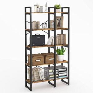 easyzon 5 tier bookshelf and bookcase, rustic industrial bookshelf, large etagere bookshelf open display shleves with metal frame for living room bedroom home office