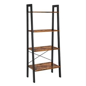 vasagle ladder shelf, 4-tier bookshelf, storage rack, bookcase with steel frame, for living room, home office, kitchen, bedroom, industrial style, rustic brown and black ulls44x