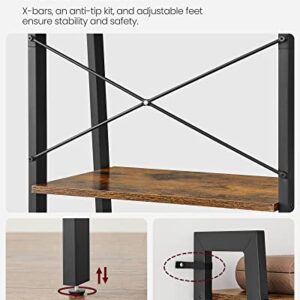 VASAGLE Ladder Shelf, 4-Tier Bookshelf, Storage Rack, Bookcase with Steel Frame, for Living Room, Home Office, Kitchen, Bedroom, Industrial Style, Rustic Brown and Black ULLS44X