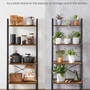 VASAGLE Ladder Shelf, 4-Tier Bookshelf, Storage Rack, Bookcase with Steel Frame, for Living Room, Home Office, Kitchen, Bedroom, Industrial Style, Rustic Brown and Black ULLS44X