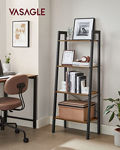 VASAGLE Ladder Shelf, 4-Tier Bookshelf, Storage Rack, Bookcase with Steel Frame, for Living Room, Home Office, Kitchen, Bedroom, Industrial Style, Rustic Brown and Black ULLS44X