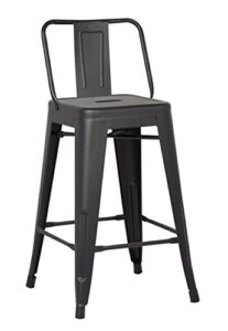 ac pacific modern industrial metal bar stool, bucket back and 4 leg design ideal for kitchen island or counter top, set of 2, 24″ seat, matte black