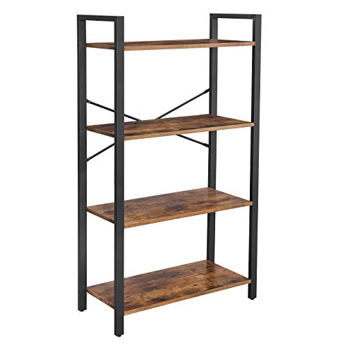 VASAGLE Bookshelf, 4-Tier Shelving Unit, Bookcase, Book Shelf, 11.8 x 25.9 x 47.2 Inches, Rustic Brown + Black