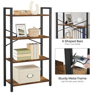 VASAGLE Bookshelf, 4-Tier Shelving Unit, Bookcase, Book Shelf, 11.8 x 25.9 x 47.2 Inches, Rustic Brown + Black