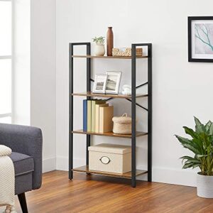 VASAGLE Bookshelf, 4-Tier Shelving Unit, Bookcase, Book Shelf, 11.8 x 25.9 x 47.2 Inches, Rustic Brown + Black