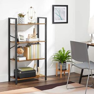 VASAGLE Bookshelf, 4-Tier Shelving Unit, Bookcase, Book Shelf, 11.8 x 25.9 x 47.2 Inches, Rustic Brown + Black