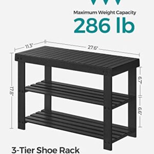 SONGMICS Shoe Rack Bench, 3-Tier Bamboo Shoe Storage Organizer, Entryway Bench, Holds Up to 286 lb, for Entryway Bathroom Bedroom, Black ULBS04H