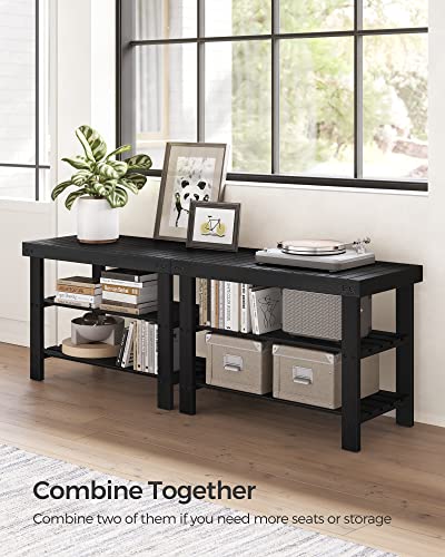 SONGMICS Shoe Rack Bench, 3-Tier Bamboo Shoe Storage Organizer, Entryway Bench, Holds Up to 286 lb, for Entryway Bathroom Bedroom, Black ULBS04H