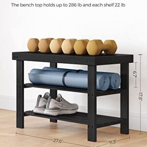 SONGMICS Shoe Rack Bench, 3-Tier Bamboo Shoe Storage Organizer, Entryway Bench, Holds Up to 286 lb, for Entryway Bathroom Bedroom, Black ULBS04H