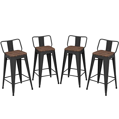 Andeworld Metal Bar Stools Set of 4 Kitchen Counter Stools Bristro Barstools Industrial Bar Stools (26 Inch, Black with Wooden Seats)