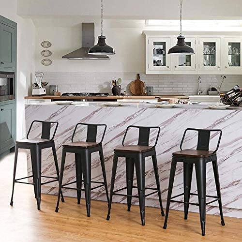 Andeworld Metal Bar Stools Set of 4 Kitchen Counter Stools Bristro Barstools Industrial Bar Stools (26 Inch, Black with Wooden Seats)