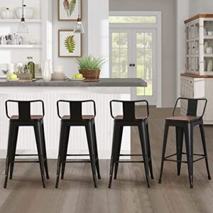 Andeworld Metal Bar Stools Set of 4 Kitchen Counter Stools Bristro Barstools Industrial Bar Stools (26 Inch, Black with Wooden Seats)