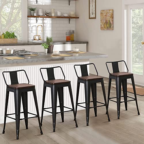 Andeworld Metal Bar Stools Set of 4 Kitchen Counter Stools Bristro Barstools Industrial Bar Stools (26 Inch, Black with Wooden Seats)