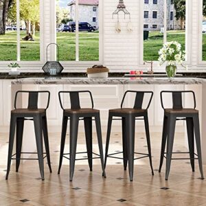 Andeworld Metal Bar Stools Set of 4 Kitchen Counter Stools Bristro Barstools Industrial Bar Stools (26 Inch, Black with Wooden Seats)