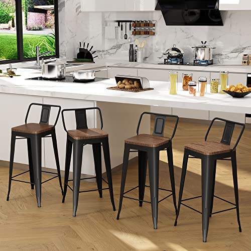 Andeworld Metal Bar Stools Set of 4 Kitchen Counter Stools Bristro Barstools Industrial Bar Stools (26 Inch, Black with Wooden Seats)