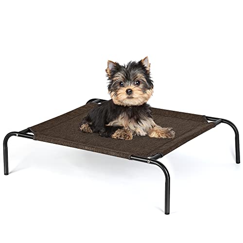 HAITRAL Elevated Pet Bed - Breathable Raised Cot Bed for Small Cats & Dogs - Indoor or Outdoor Summer Cooling Perch for Kitty & Puppy 27 x 21 x 7 Inches Brown