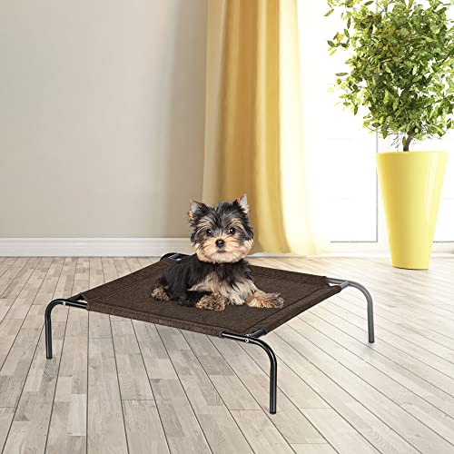 HAITRAL Elevated Pet Bed - Breathable Raised Cot Bed for Small Cats & Dogs - Indoor or Outdoor Summer Cooling Perch for Kitty & Puppy 27 x 21 x 7 Inches Brown