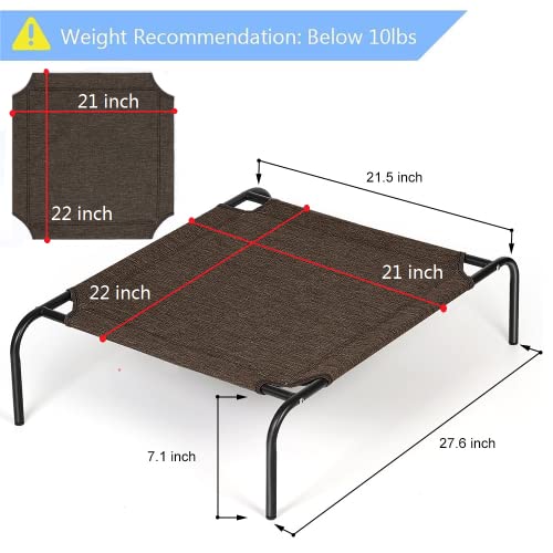 HAITRAL Elevated Pet Bed - Breathable Raised Cot Bed for Small Cats & Dogs - Indoor or Outdoor Summer Cooling Perch for Kitty & Puppy 27 x 21 x 7 Inches Brown