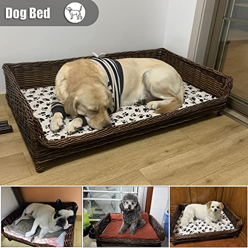 Elevated Dog Bed Cats Cot Brown Willow Rattan, Large/Medium/Small Pet Bed for Rabbits, with Cushion Pad (Size : L 120 x W 70 cm)