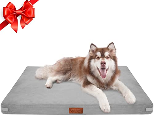 suddus Orthopedic Dog Bed for Large Dogs, Non-Slip Pet Bed with Waterproof Lining, Memory Foam Dog Bed for Crate Big Dog Bed with Removable Washable Cover (Grey, XL)