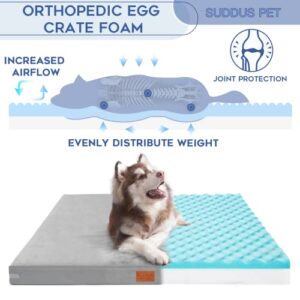 suddus Orthopedic Dog Bed for Large Dogs, Non-Slip Pet Bed with Waterproof Lining, Memory Foam Dog Bed for Crate Big Dog Bed with Removable Washable Cover (Grey, XL)