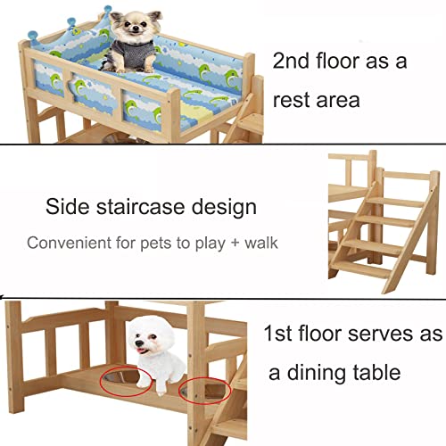 Pet Bed American Wooden Dog Bed, 2-Storey Pet Villa, Puppy Shelter On Stairs, Indoor Cat Litter(Size:XL（90x55x70cm）)