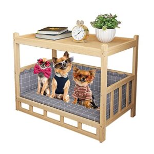 hydt wooden double- layer elevated pet bed cot for bedside table, all seasons dog cot with mattress, easy to assemble (size : 120x60x70cm/47.2×23.6×27.6in)