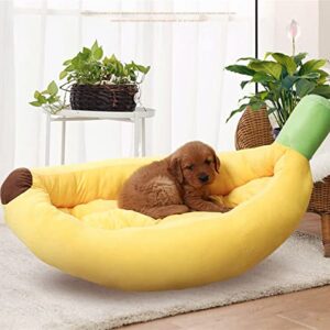 Dog Bed, Medium & Little Dogs Dog Cushion Dog Sofa Cat Cot Creative Banana Fluffy Dog Bed (Size : Large)