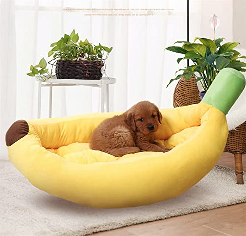 Dog Bed, Medium & Little Dogs Dog Cushion Dog Sofa Cat Cot Creative Banana Fluffy Dog Bed (Size : Large)