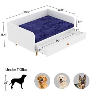 SunsGrove Wooden Elevated Dog Beds Frame with Storage for Large Dogs Cats Modern Style Raised Dog Beds with Drawer Wood Furniture Style Pet Beds with Cushion Heavy Duty Easy to Clean Pet Sofa Couch