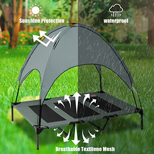 XL Size Large Elevated Dog Bed with Canopy,600D Oxford Dog Bed Cot with 210D Textilene Canopy,Outdoor Cooling Dog Cot with Shade Tent for Large Dogs,Holds up to 120 lbs,Send 1 pcs Soft Mat