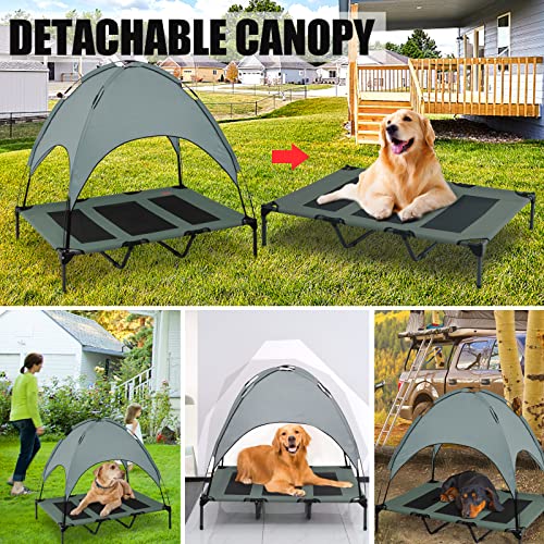 XL Size Large Elevated Dog Bed with Canopy,600D Oxford Dog Bed Cot with 210D Textilene Canopy,Outdoor Cooling Dog Cot with Shade Tent for Large Dogs,Holds up to 120 lbs,Send 1 pcs Soft Mat