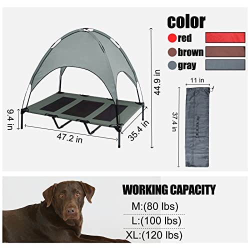 XL Size Large Elevated Dog Bed with Canopy,600D Oxford Dog Bed Cot with 210D Textilene Canopy,Outdoor Cooling Dog Cot with Shade Tent for Large Dogs,Holds up to 120 lbs,Send 1 pcs Soft Mat