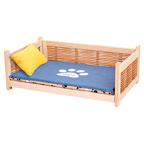 LXLA Elevated Dog Bed Wooden Pet Bed, Large Pet Sofa Basket, Solid Wood Frame and Blue Washable Mattress (Size : XL 85×52×27cm)