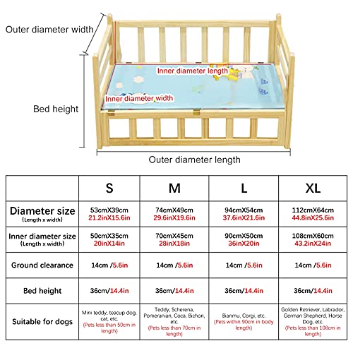 Dog Bed Blue Floral Raised, Wooden Eevated Pet cot Couch with Fenced & Stairs, for Arthritis Dogs/Senior Cats (Size : 112cmX64cm)