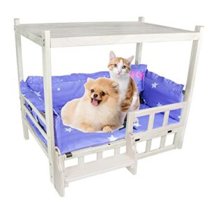 2-tier raised dog bed purple bedding, wood cat lounge cots with storage platform, for small medium large pets, sleep better (size : 115x60x80cm)