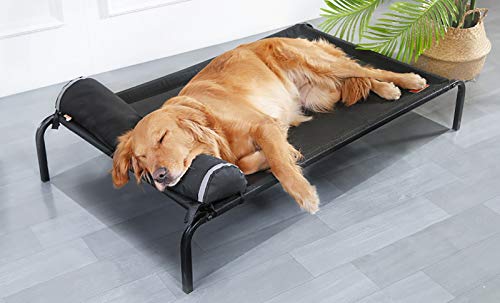 LXLA Original Elevated Dog Cot Bed with Removable Bolsters, Raised Dog Cots for Cats and Small Medium Dogs, Easy Assemble, Black (Size : XL 122×72×21cm)