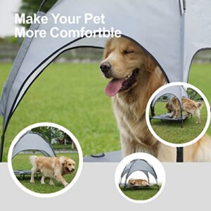 Hooyeatlin Outdoor Dog Bed with Canopy - Elevated Dog Bed Portable for Cooling Raised Pet Cot with Removable Cover Gray (L Size)