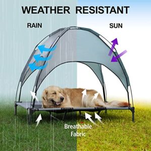 Hooyeatlin Outdoor Dog Bed with Canopy - Elevated Dog Bed Portable for Cooling Raised Pet Cot with Removable Cover Gray (L Size)