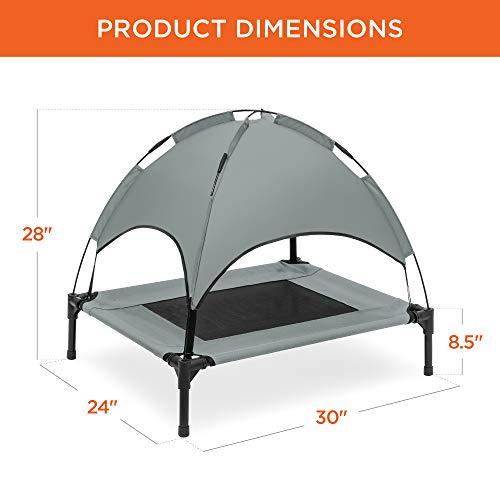 Best Choice Products 30in Elevated Cooling Dog Bed, Outdoor Raised Mesh Pet Cot w/Removable Canopy Shade Tent, Carrying Bag, Breathable Fabric - Gray