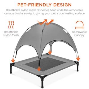 Best Choice Products 30in Elevated Cooling Dog Bed, Outdoor Raised Mesh Pet Cot w/Removable Canopy Shade Tent, Carrying Bag, Breathable Fabric - Gray