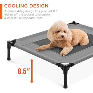 Best Choice Products 30in Elevated Cooling Dog Bed, Outdoor Raised Mesh Pet Cot w/Removable Canopy Shade Tent, Carrying Bag, Breathable Fabric - Gray